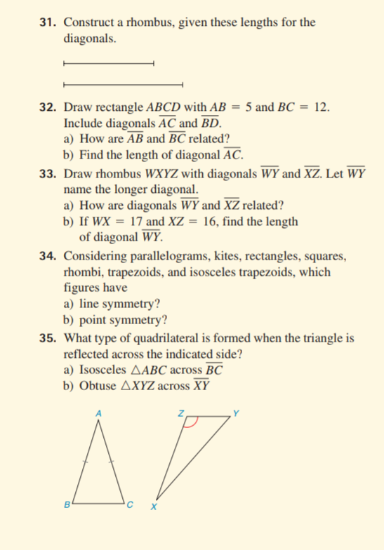 31. Construct a rhombus, given these lengths for the | Chegg.com