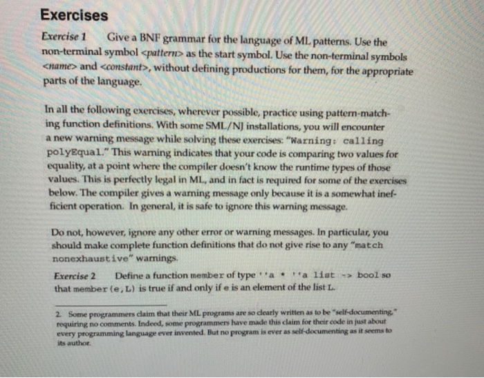 Solved Exercises Exercise 1 Give a BNF grammar for the | Chegg.com