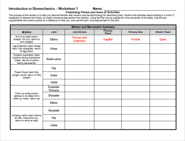 Solved Introduction to Biomechanics - ﻿Worksheet 1 ﻿Name: | Chegg.com