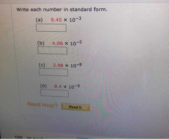 Solved Write each number in standard form. (a) 9.45 x 10-3 | Chegg.com