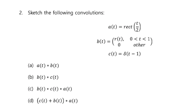 Solved 2. Sketch the following convolutions: a(t) = rect (9) | Chegg.com