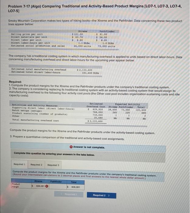 Solved Problem 7-17 (Algo) Comparing Traditional and | Chegg.com