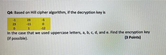Solved Q4: Based on Hill cipher algorithm, if the decryption | Chegg.com