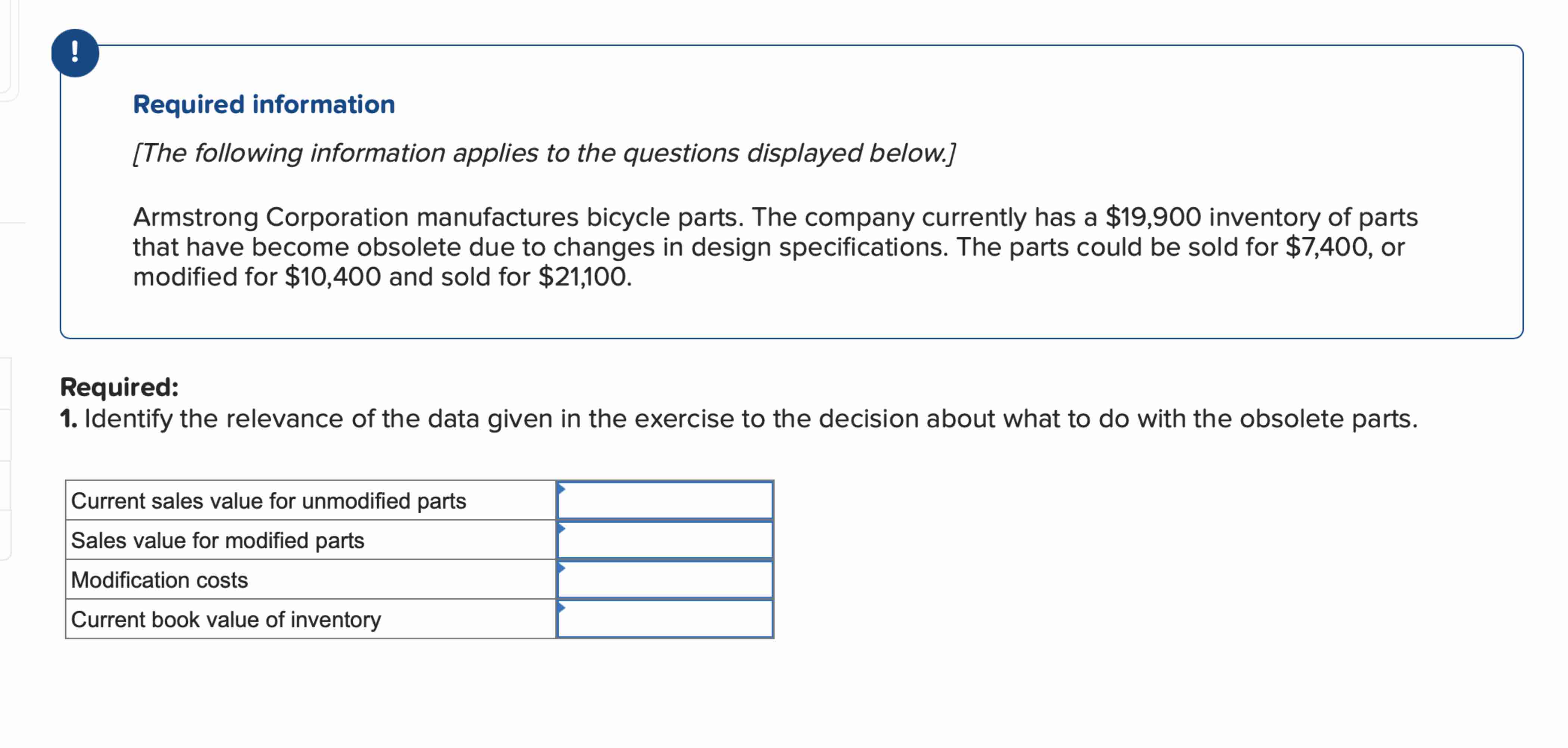 Solved Required: 1. ﻿Identify the relevance of the data | Chegg.com