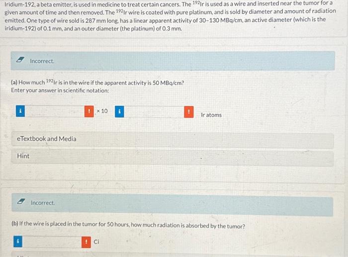 Solved Iridium-192, a beta emitter, is used in medicine to | Chegg.com