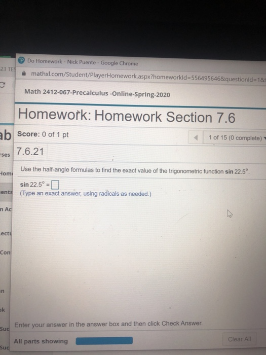 Solved 1 -3 TE Do Homework - Nick Puente - Google Chrome | Chegg.com