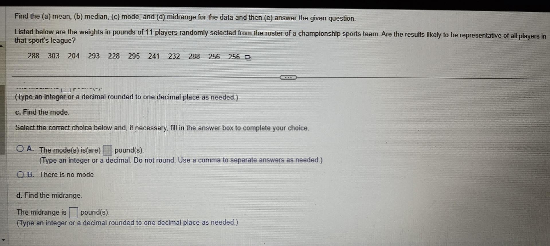 Solved Find the (a) mean, (b) median, (c) mode, and (d) | Chegg.com