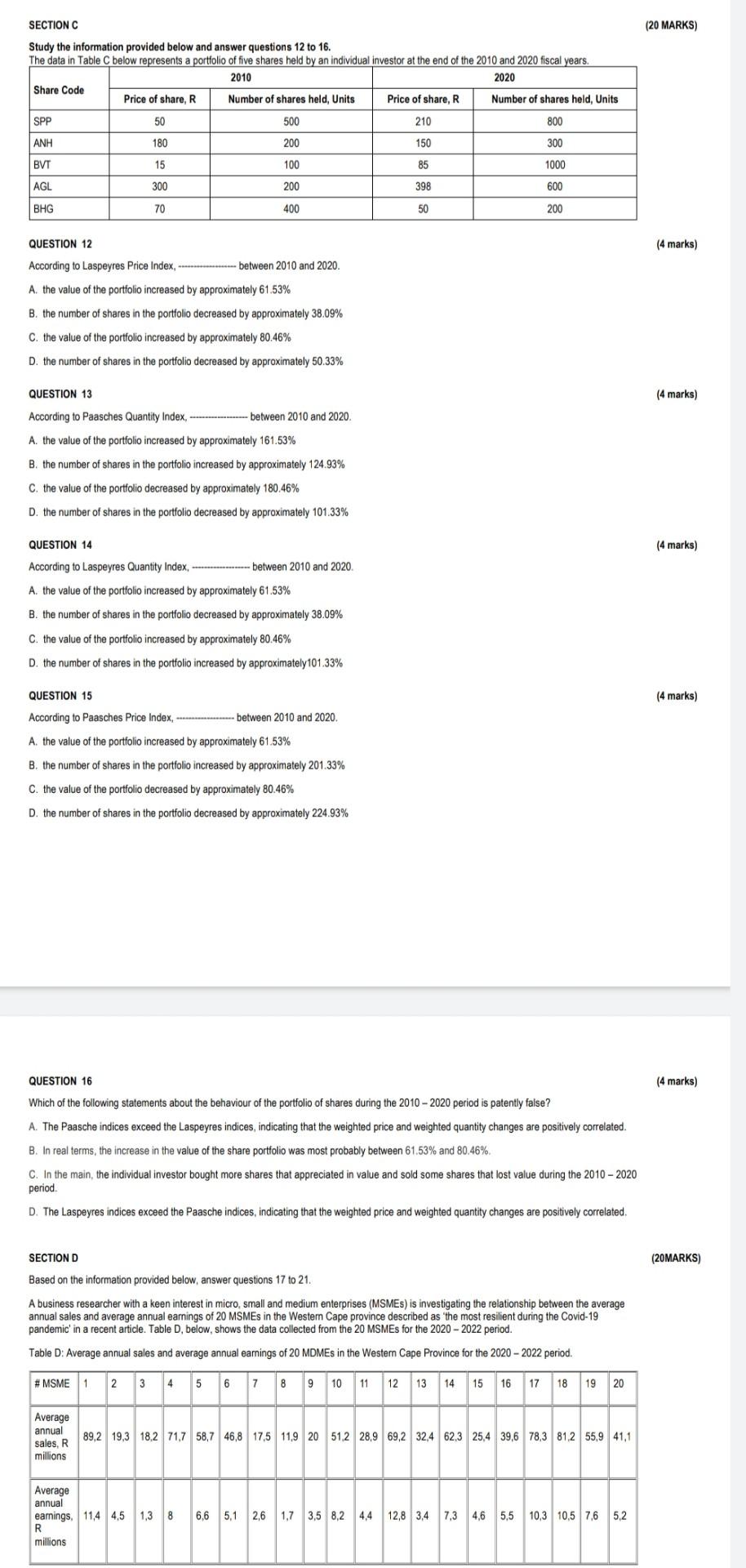 Solved SECTION C (20 MARKS Study the information provided | Chegg.com