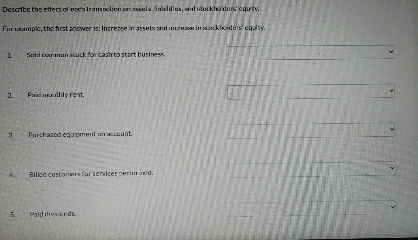 Solved Describe the effect of each transaction on assets, | Chegg.com