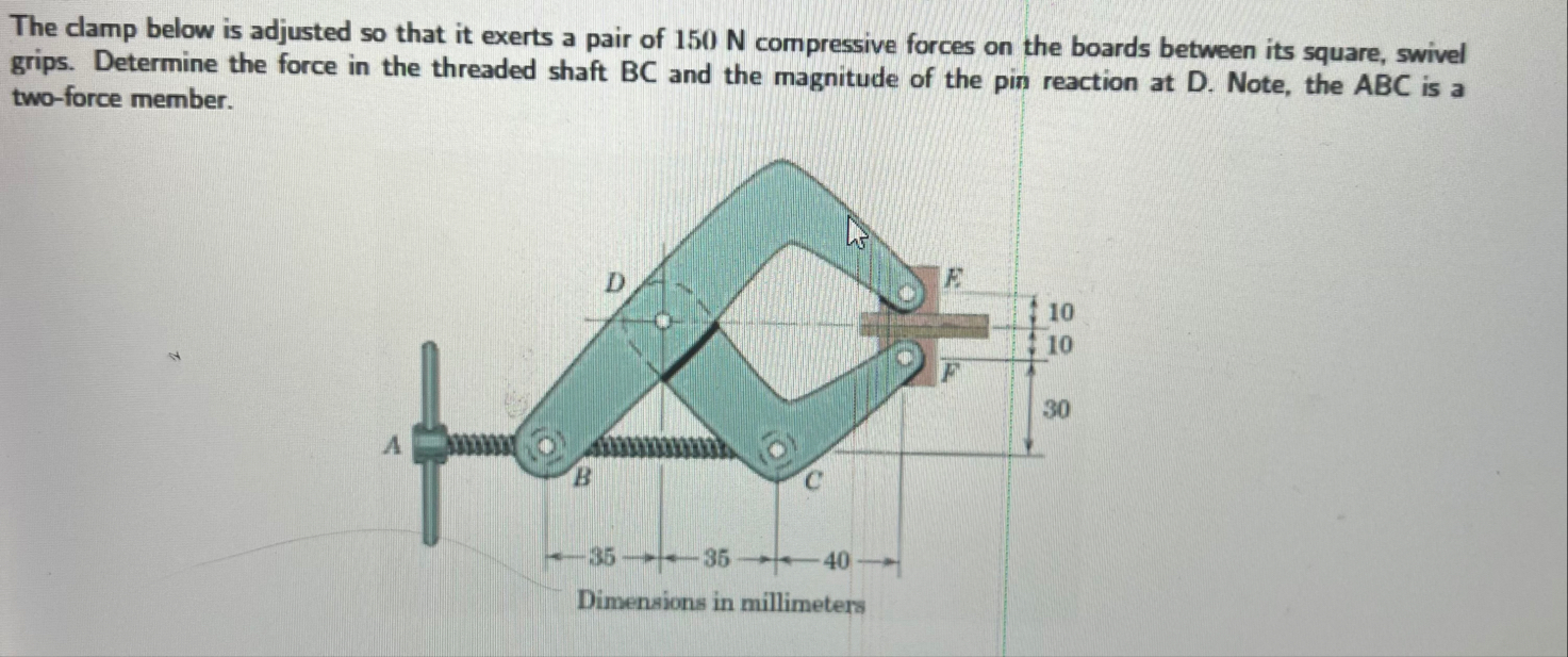 Solved The clamp below is adjusted so that it exerts a pair | Chegg.com