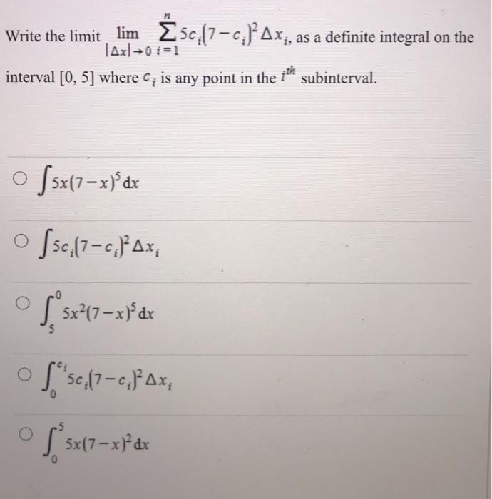 Solved Write the following limit as a definite integral on | Chegg.com