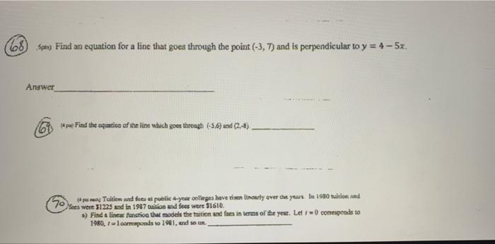 Solved 68 pes) Find an equation for a line that goes through | Chegg.com