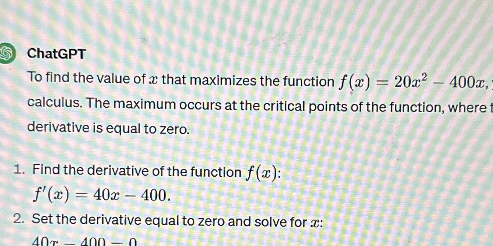 Solved ChatGPTTo find the value of x ﻿that maximizes the | Chegg.com