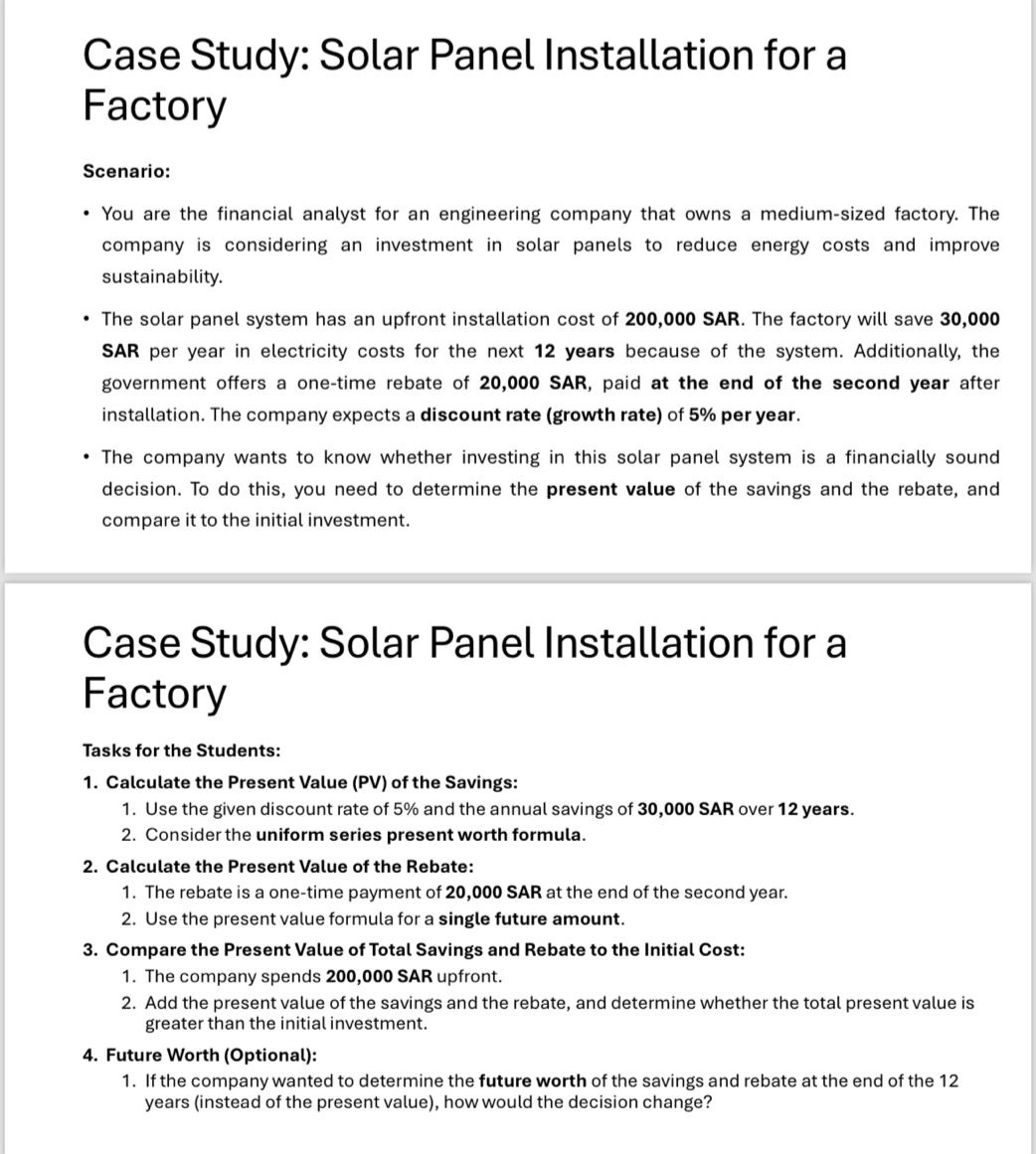 Solved Case Study: Solar Panel Installation for | Chegg.com