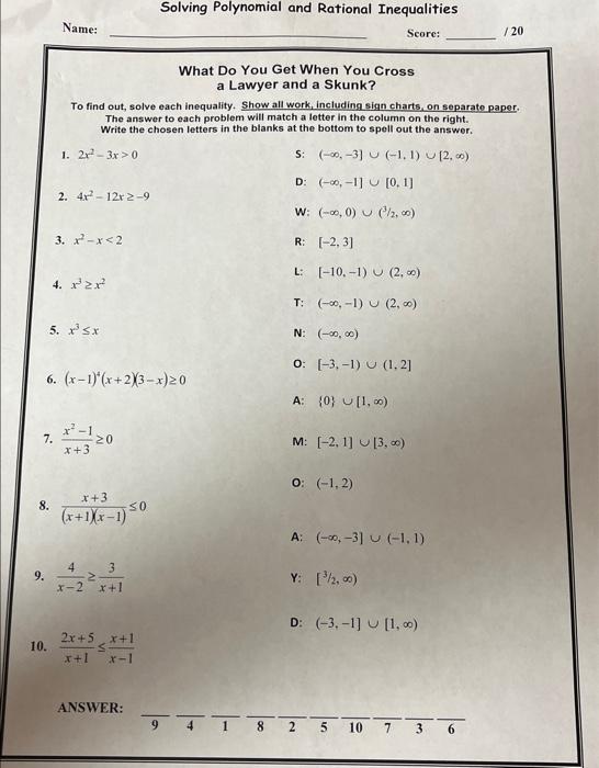 Solved Solving Polynomial and Rational Inequalities Name: | Chegg.com
