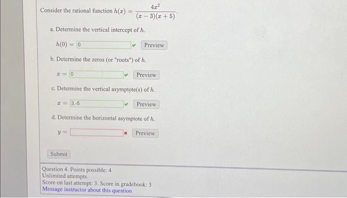 Solved Consider the rational function h(x) = a. Determine | Chegg.com