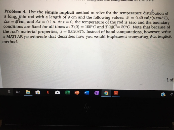 Solved Problem 4. Use the simple implicit method to solve | Chegg.com