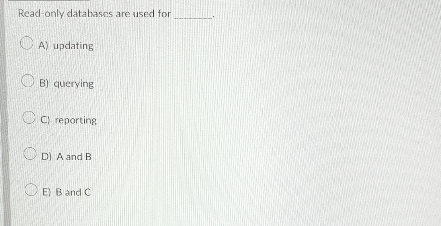 Solved Read-only databases are used forA) ﻿updatingB) | Chegg.com