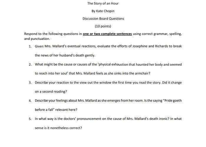 By Kate Chopin Discussion Board Questions (10 points) | Chegg.com