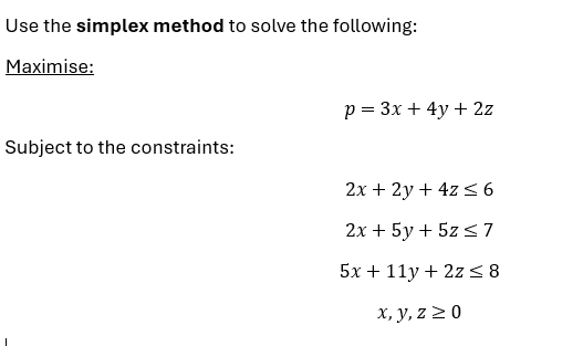 Solved Use the simplex method to solve the | Chegg.com