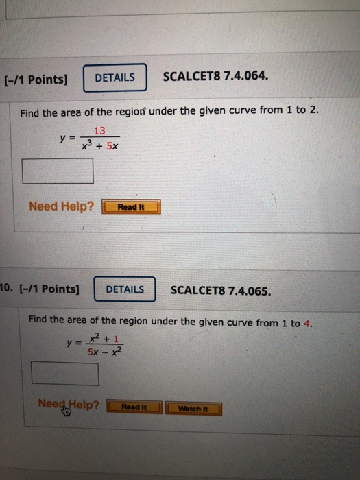Solved (-/1 Points] DETAILS SCALCET8 7.4.064. Find the area | Chegg.com