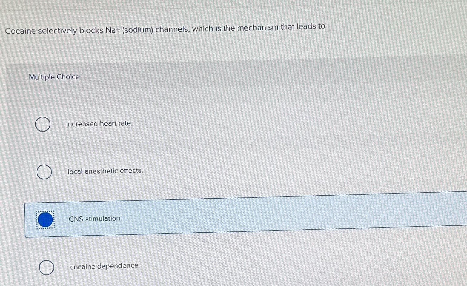 Solved Cocaine selectively blocks Na+ (sodium) ﻿channels, | Chegg.com
