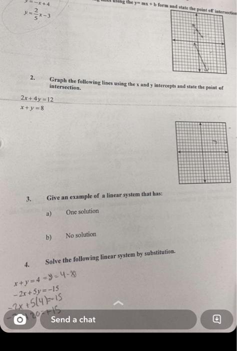 Solved intersection. 2x+4y=12x+y=8 3. Give an example of a | Chegg.com