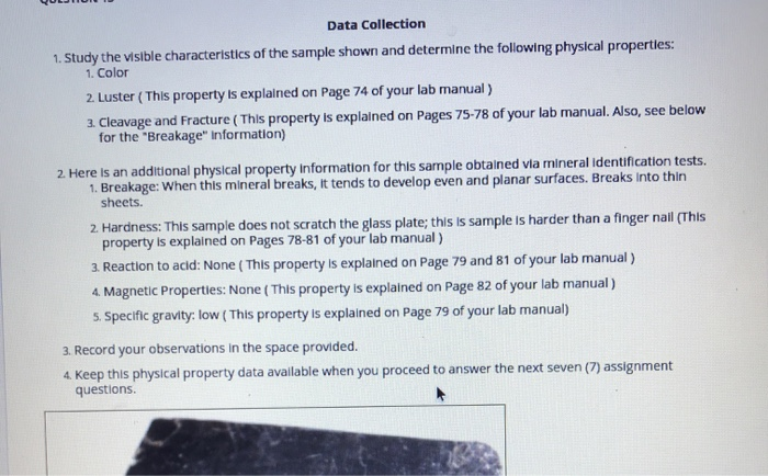 Solved Data Collection 1. Study the visible characteristics | Chegg.com