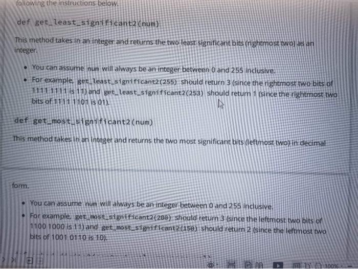 Solved def get_Least_signtficant2 (num) This method takes in | Chegg.com