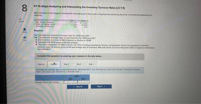 Solved E7-15 (Algo) Analyzing and Interpreting the Inventory | Chegg.com