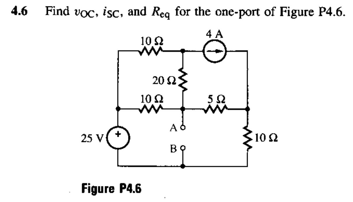 Solved 4.6 ﻿Find vOC,iSC, ﻿and Req ﻿for the one-port of | Chegg.com