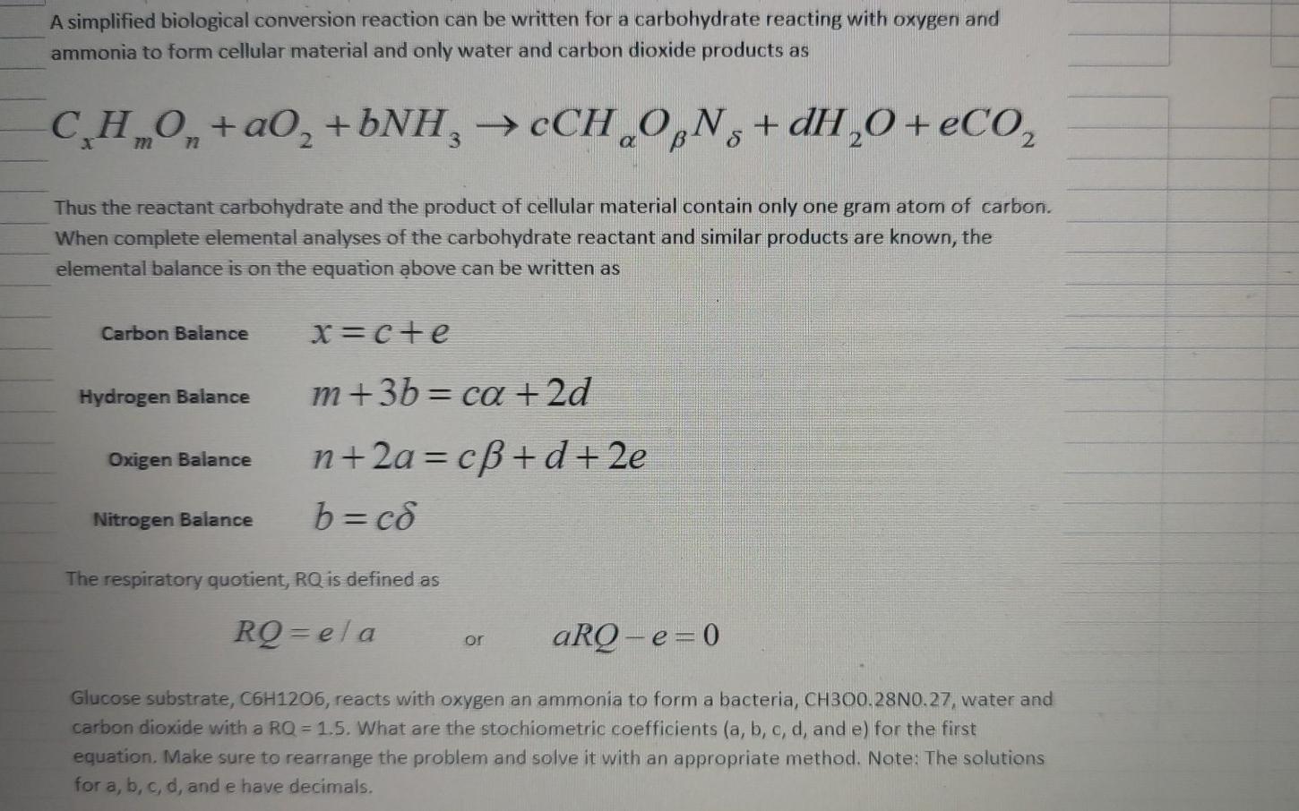 Solved A simplified biological conversion reaction can be | Chegg.com