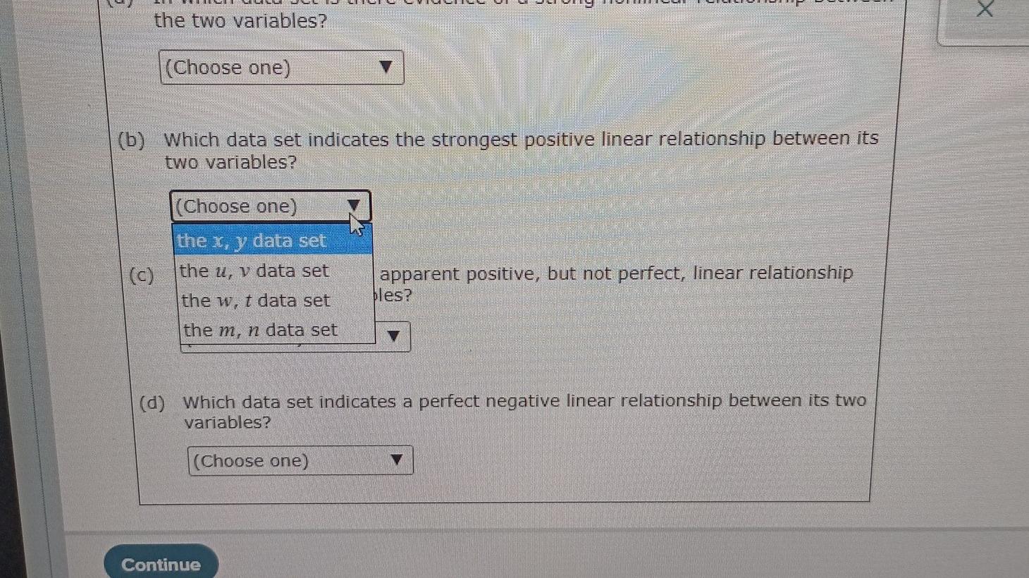 Solved Below are four bivariate data sets and their scatter | Chegg.com