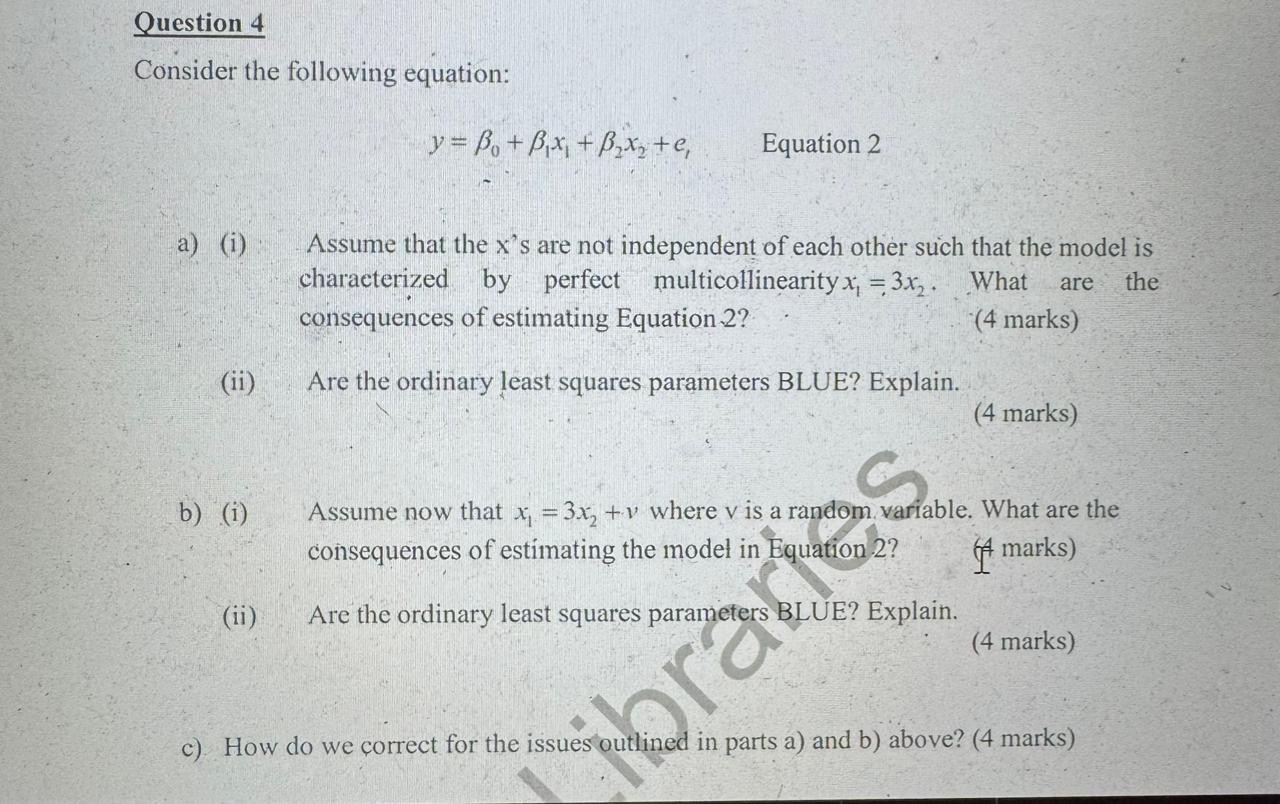 Solved Question 4Consider the following | Chegg.com