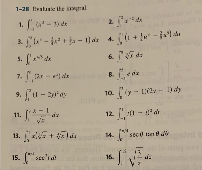 Solved 1-28 Evaluate the integral. 1. ∫−23(x2−3)dx 2. | Chegg.com