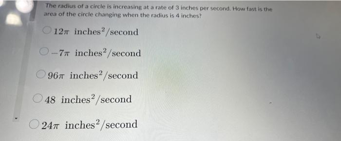 Solved The radius of a circle is increasing at a rate of 3 | Chegg.com