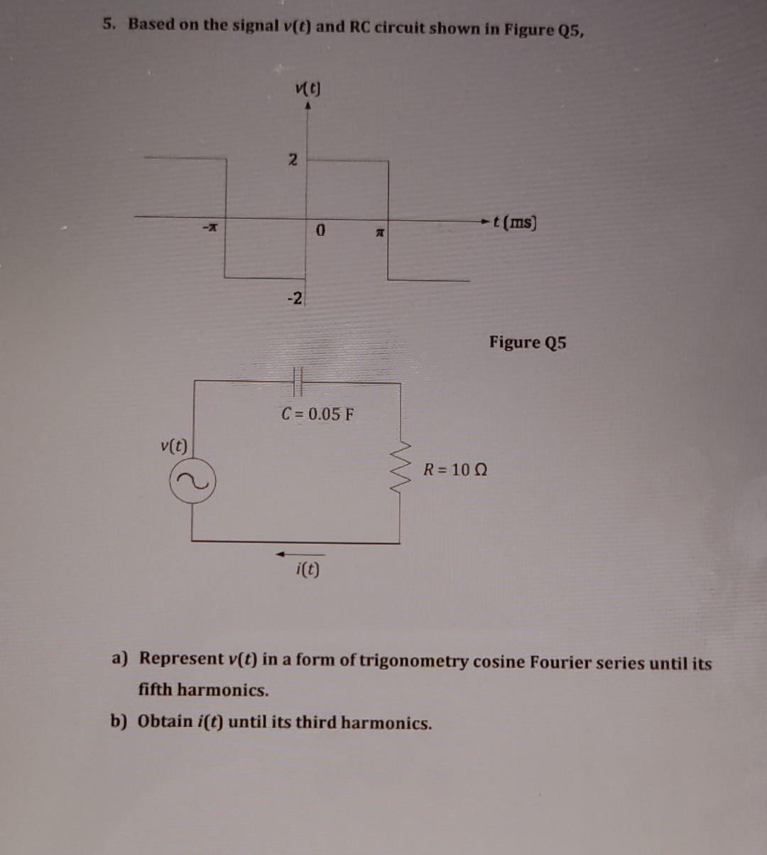 Solved 5. Based on the signal v(t) and RC circuit shown in | Chegg.com