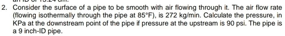 Solved 2. Consider the surface of a pipe to be smooth with | Chegg.com