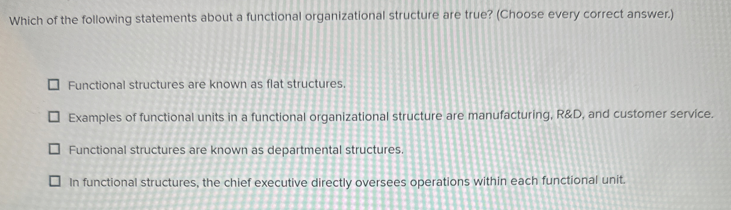 Solved Which of the following statements about a functional | Chegg.com