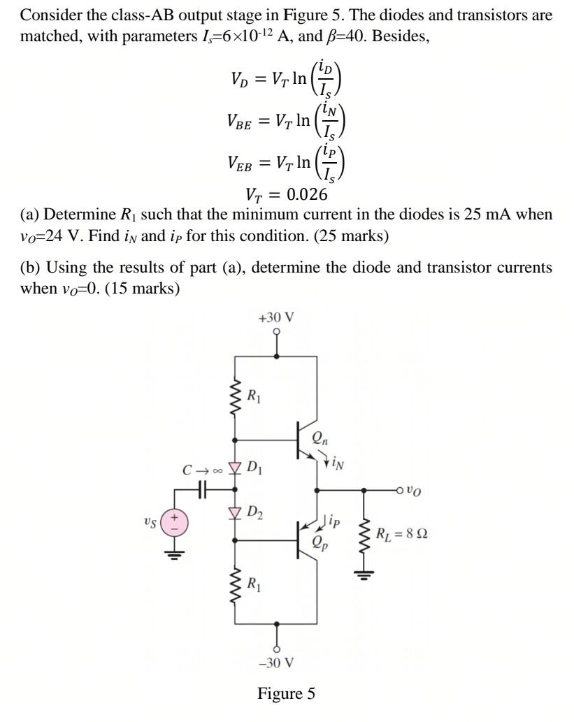 Solved Consider the class-AB output stage in Figure 5. The | Chegg.com