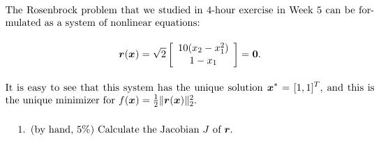 Solved The Rosenbrock problem that we studied in 4-hour | Chegg.com