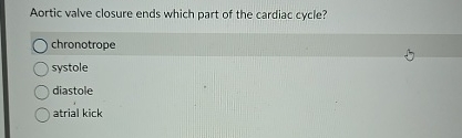 Aortic valve closure ends which part of the cardiac | Chegg.com
