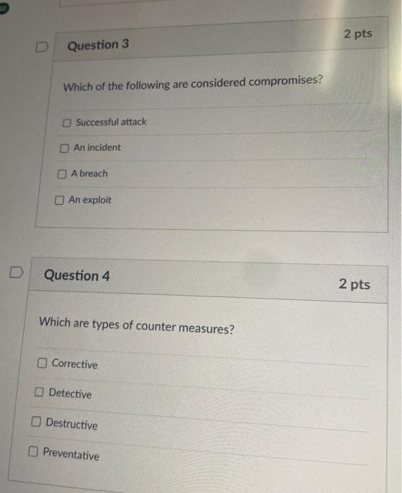 Solved Which of the following are considered compromises? | Chegg.com