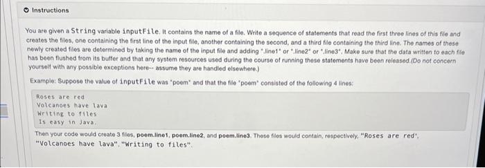 Solved You are given a String variable inputFile, It | Chegg.com