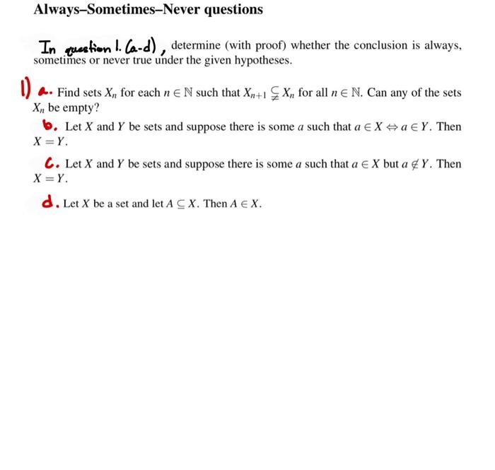 Solved Always-Sometimes-Never questions In vestion l. (a-d), | Chegg.com