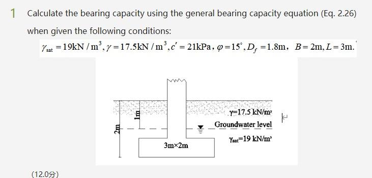 Solved 1 Calculate the bearing capacity using the general | Chegg.com