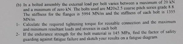 Solved (b) In a bolted assembly the external load per bolt | Chegg.com