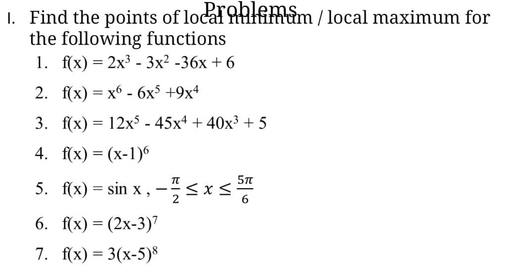 Solved 1. Find the points of locargthlempưm / local maximum | Chegg.com