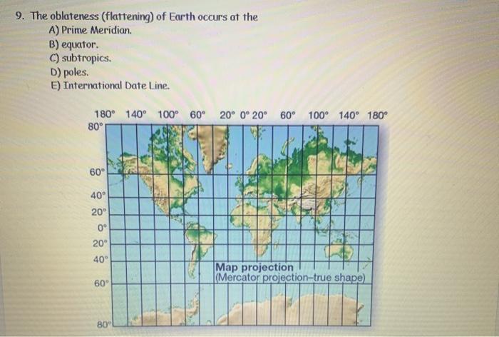 Solved 9. The oblateness (flattening) of Earth occurs at the | Chegg.com