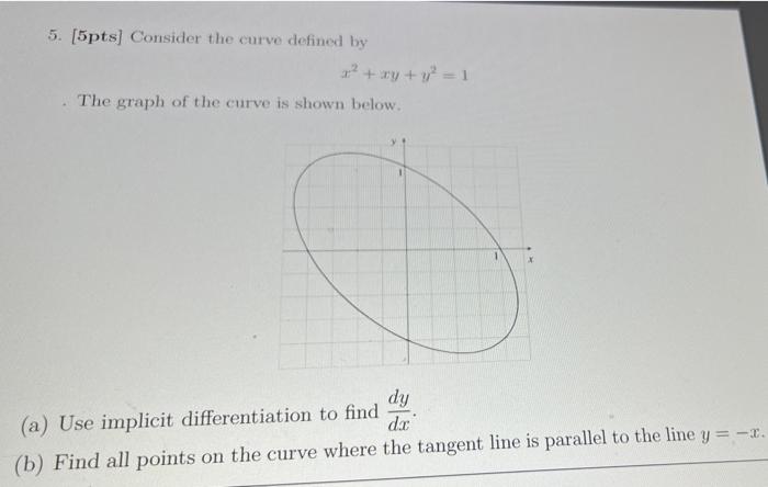 Solved 5. [5pts] Consider the curve defined by x2+xy+y2=1 | Chegg.com